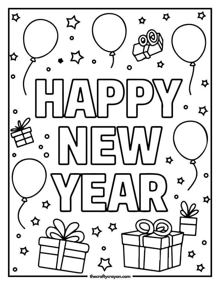 New Year Coloring Pages (Free PDF Printables)