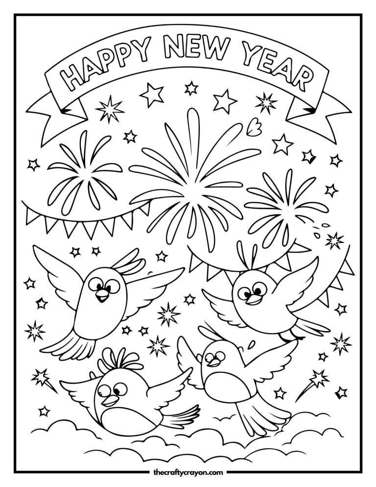 New Year Coloring Pages (Free PDF Printables)