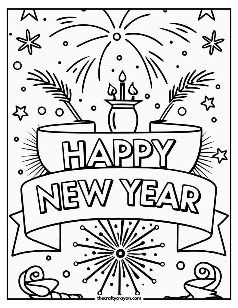 New Year Coloring Pages (Free PDF Printables)