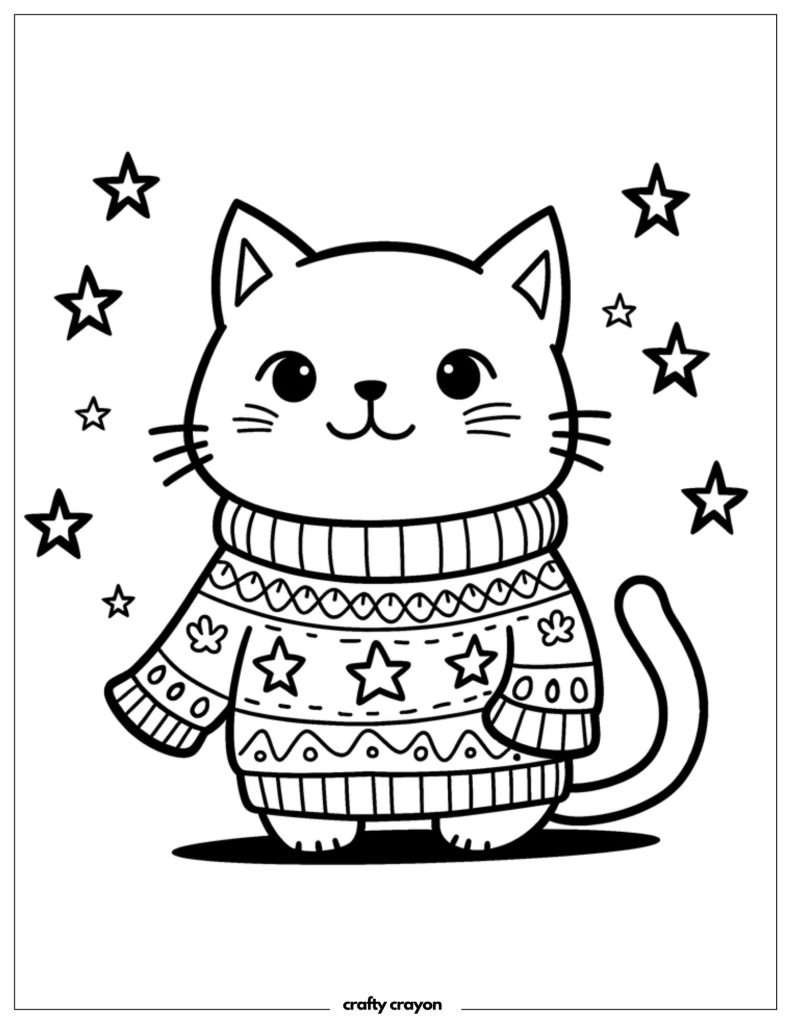 Christmas Cat Coloring Pages (Free PDF Printables)