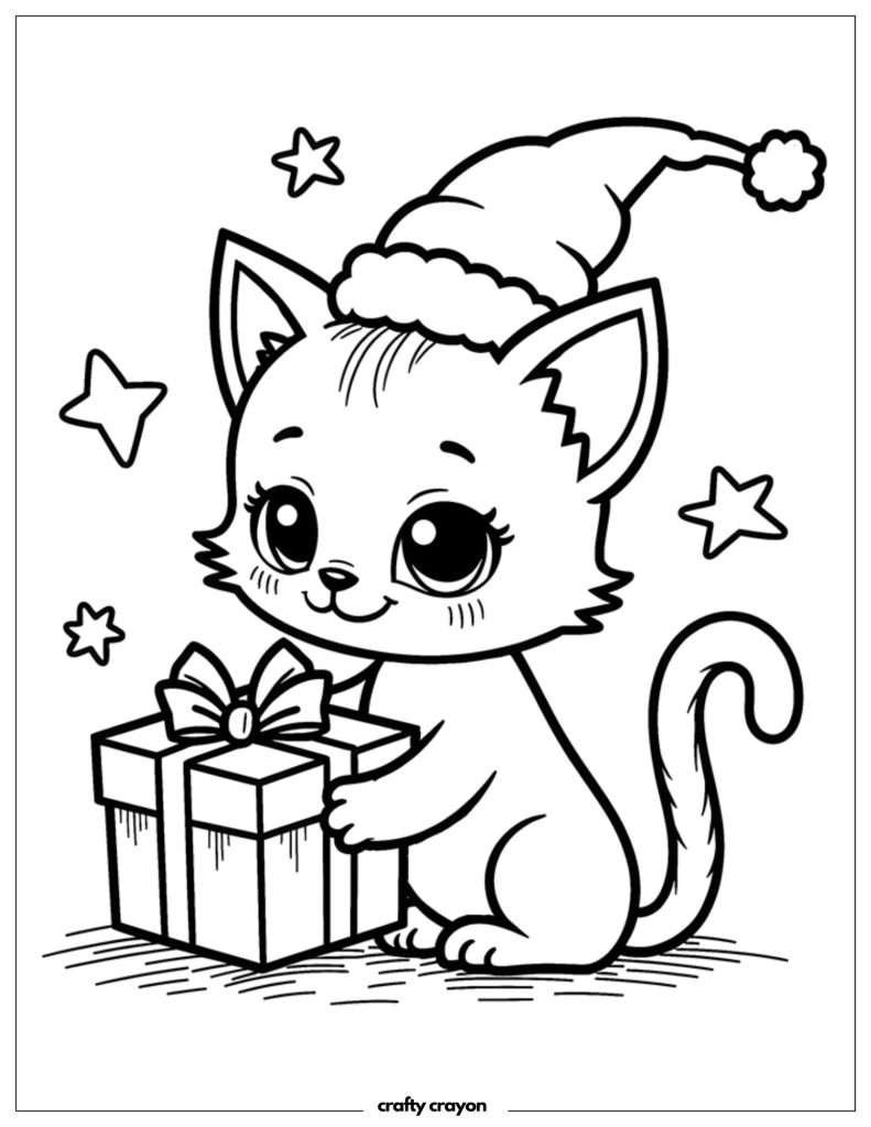 Christmas Cat Coloring Pages (Free PDF Printables)