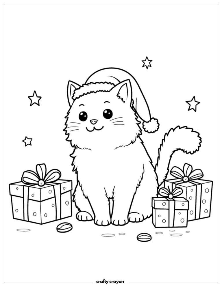 Christmas Cat Coloring Pages (Free PDF Printables)