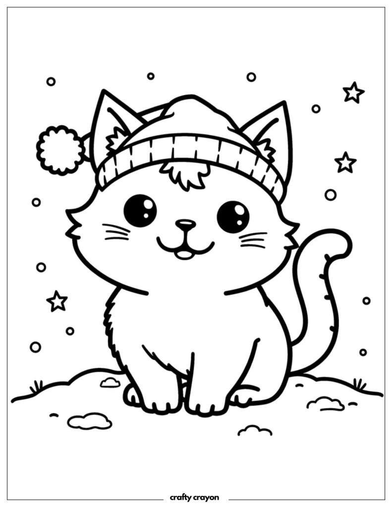 Christmas Cat Coloring Pages (Free PDF Printables)