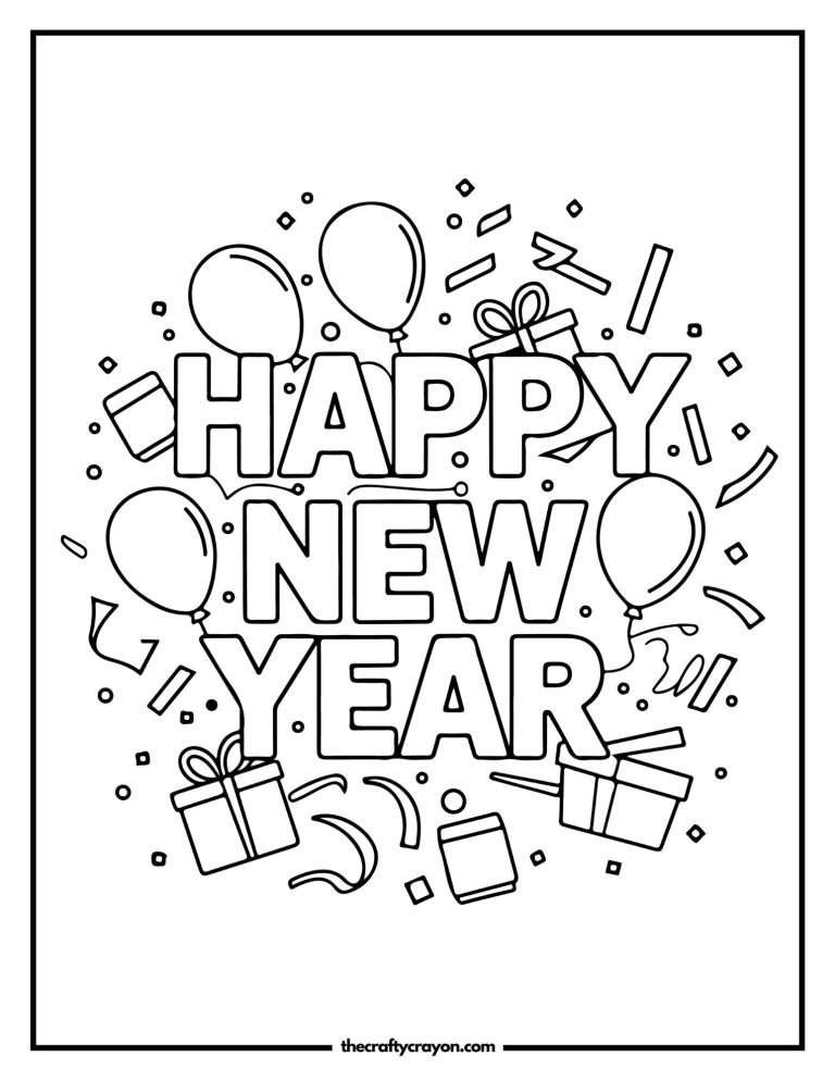 New Year Coloring Pages (Free PDF Printables)