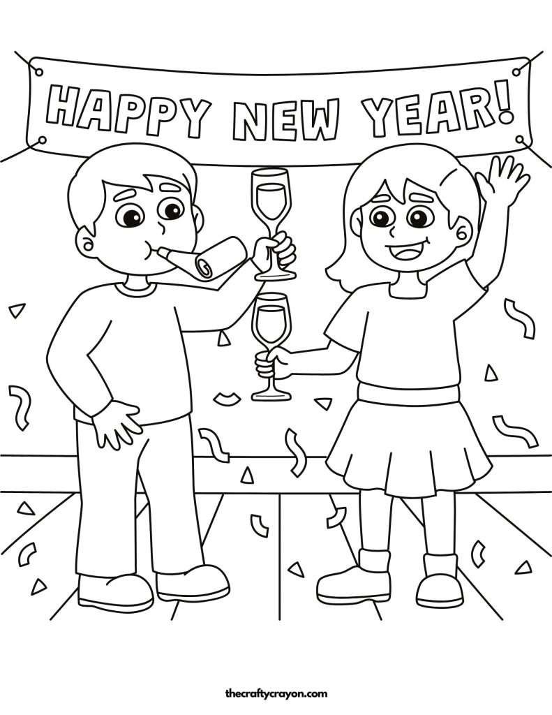 New Year Coloring Pages (Free PDF Printables)