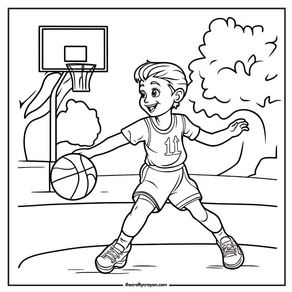Playing Basketball Coloring Pages (Free Printable PDFs)