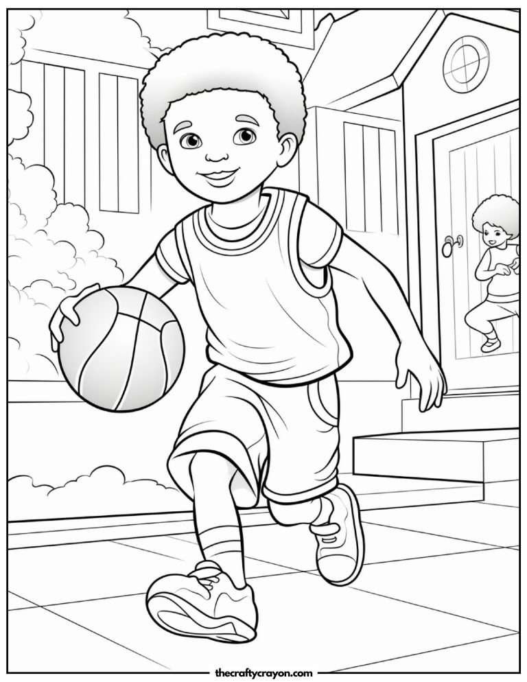 Playing Basketball Coloring Pages (Free Printable PDFs)