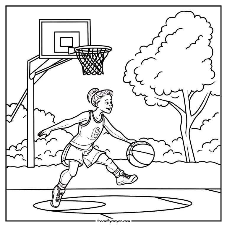 Playing Basketball Coloring Pages (Free Printable PDFs)