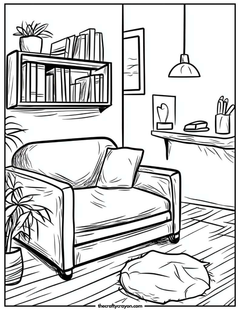 Cozy Spaces Coloring Pages For Adults