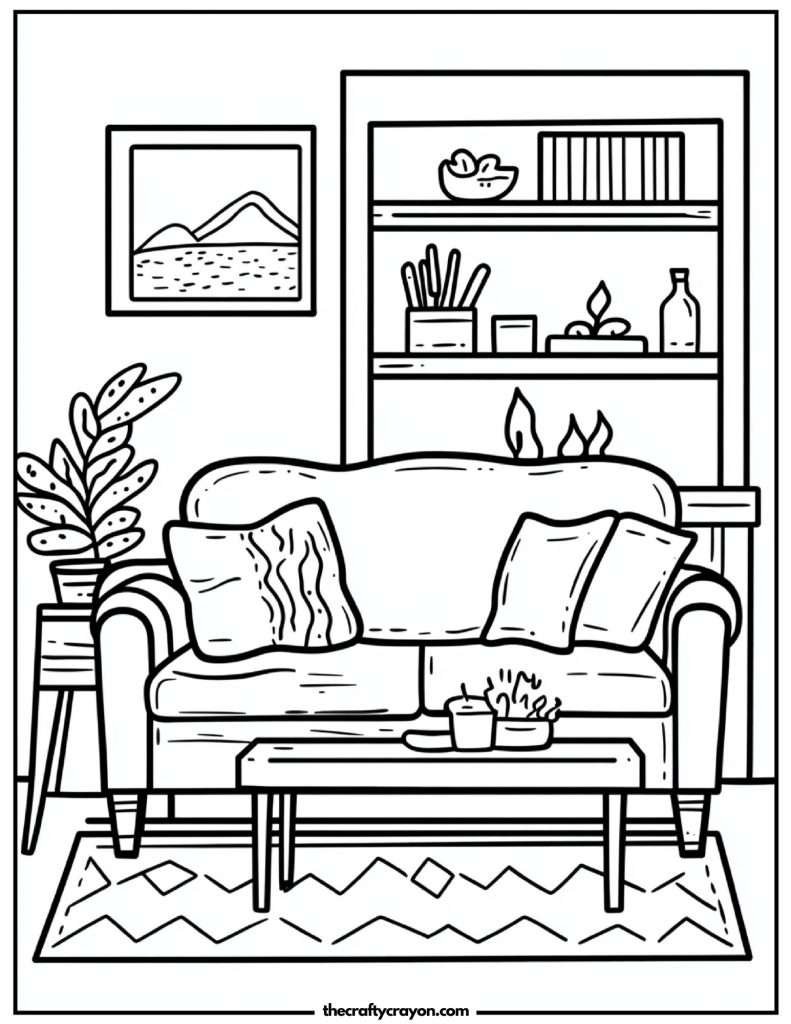 Cozy Spaces Coloring Pages For Adults