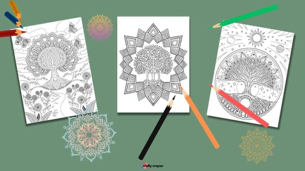 Tree Mandala Coloring Pages For Adults (Free Printable PDFs)
